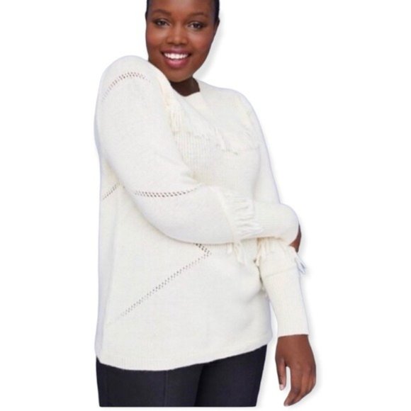 Lane Bryant | Sweaters | Lane Bryant Fringe Crewneck Sweater Cream Plus ...